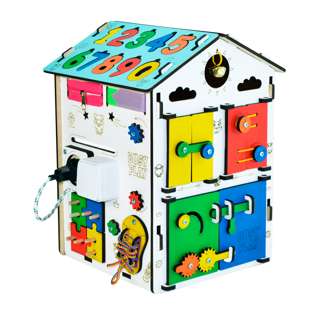 Бизиборд BUSYPLAY "Ферма", развивающий, бело-голубой, со светом, 35 см x 25см