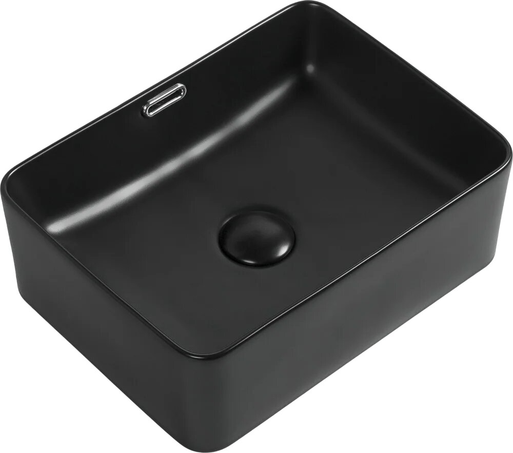 Накладная раковина Aquanet Perfect 1-MB 41 накладная, без отверстия под смеситель, фарфоровая, со встроенным сливом-переливом, прямоугольная, раковина для ванной, черная