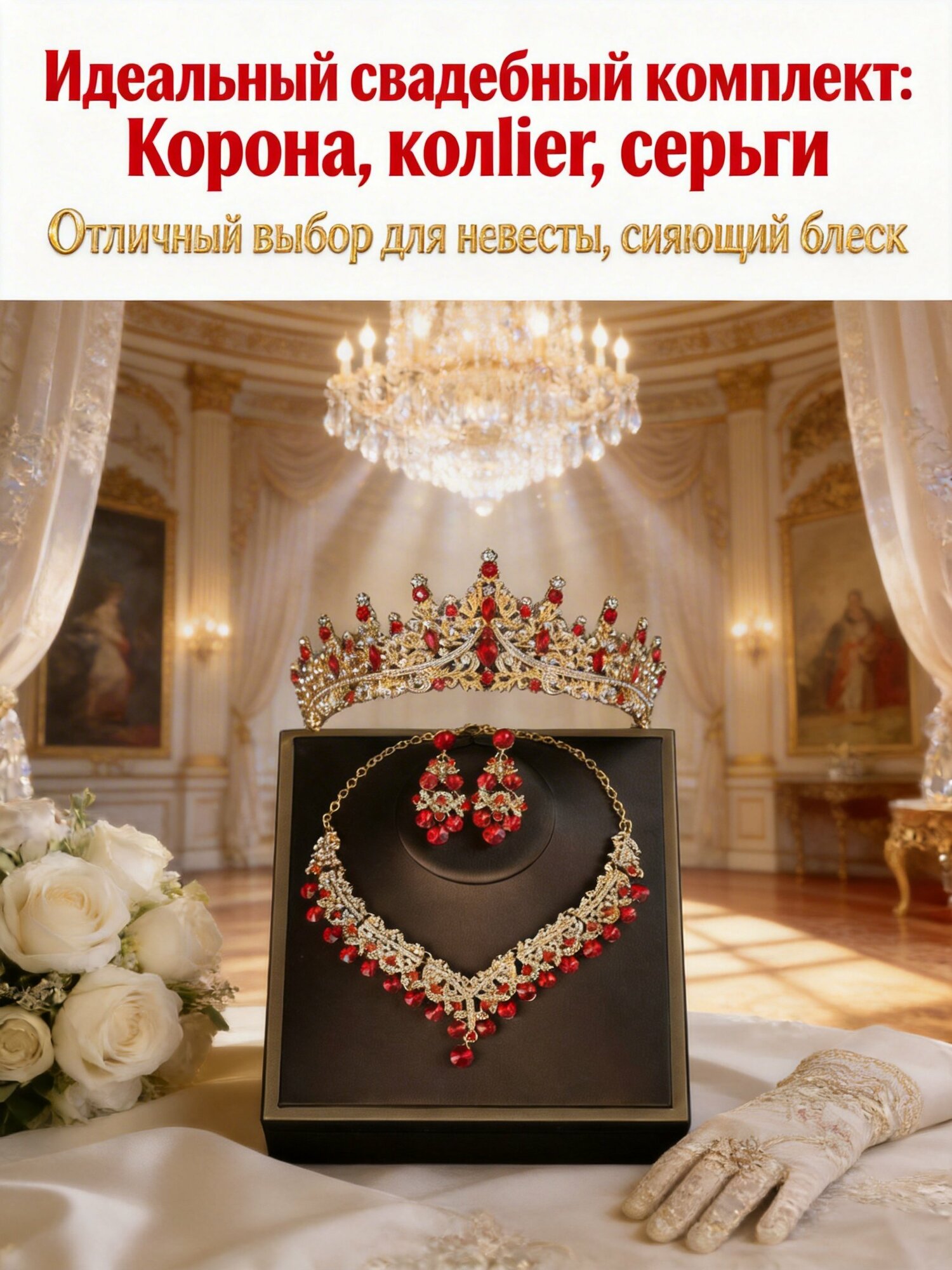 Свадебный комплект из сплава с бриллиантовой короной, колье и серьги — трехчастный набор для невесты и торжественных образов
