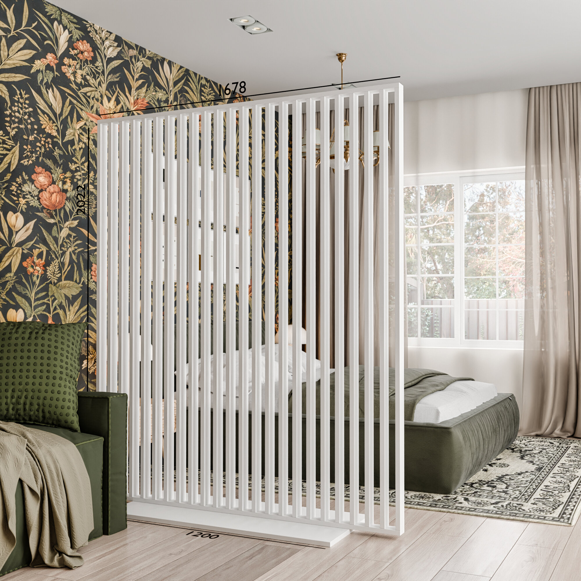 Реечная перегородка ширма для зонирования пространства 1678 мм, Белый