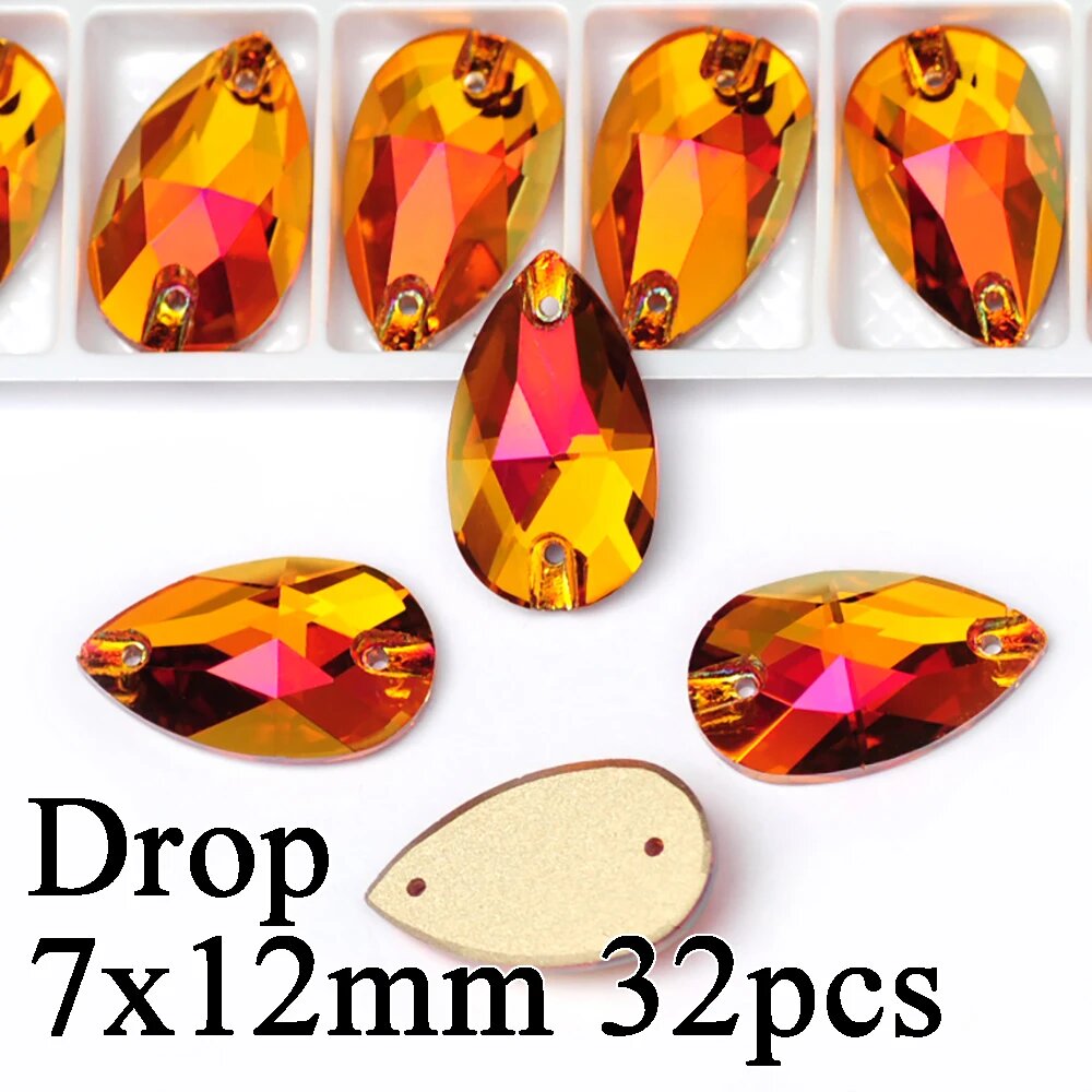 Стразы Drop 7x12mm, оранжевые, 32шт