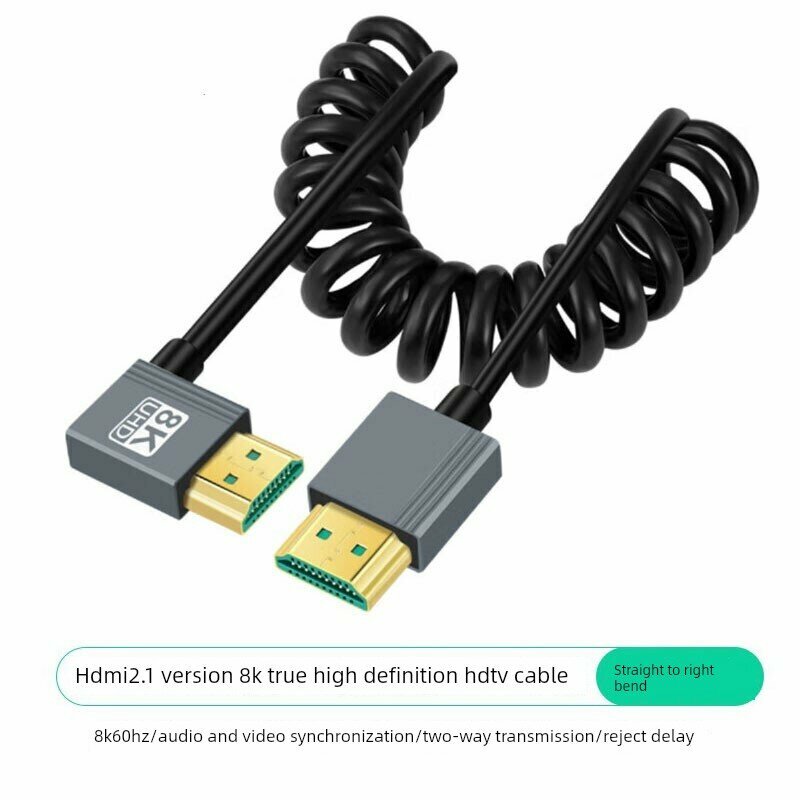 Кабель HDMI 2.1 с алюминиевым корпусом, 8K60Hz, 0.5м прямой к правому изгибу, OD3.2мм