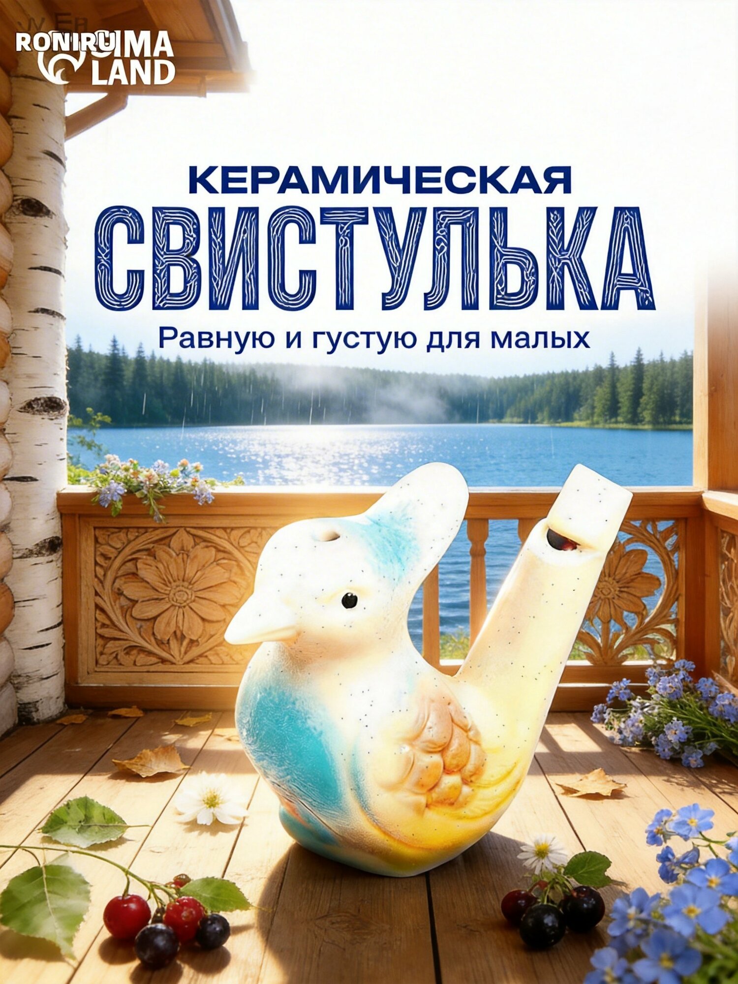 Керамическая свистулька-птичка с хохолком, расписная водная музыкальная игрушка для малышей — развитие слуха и мелкой моторики в игре