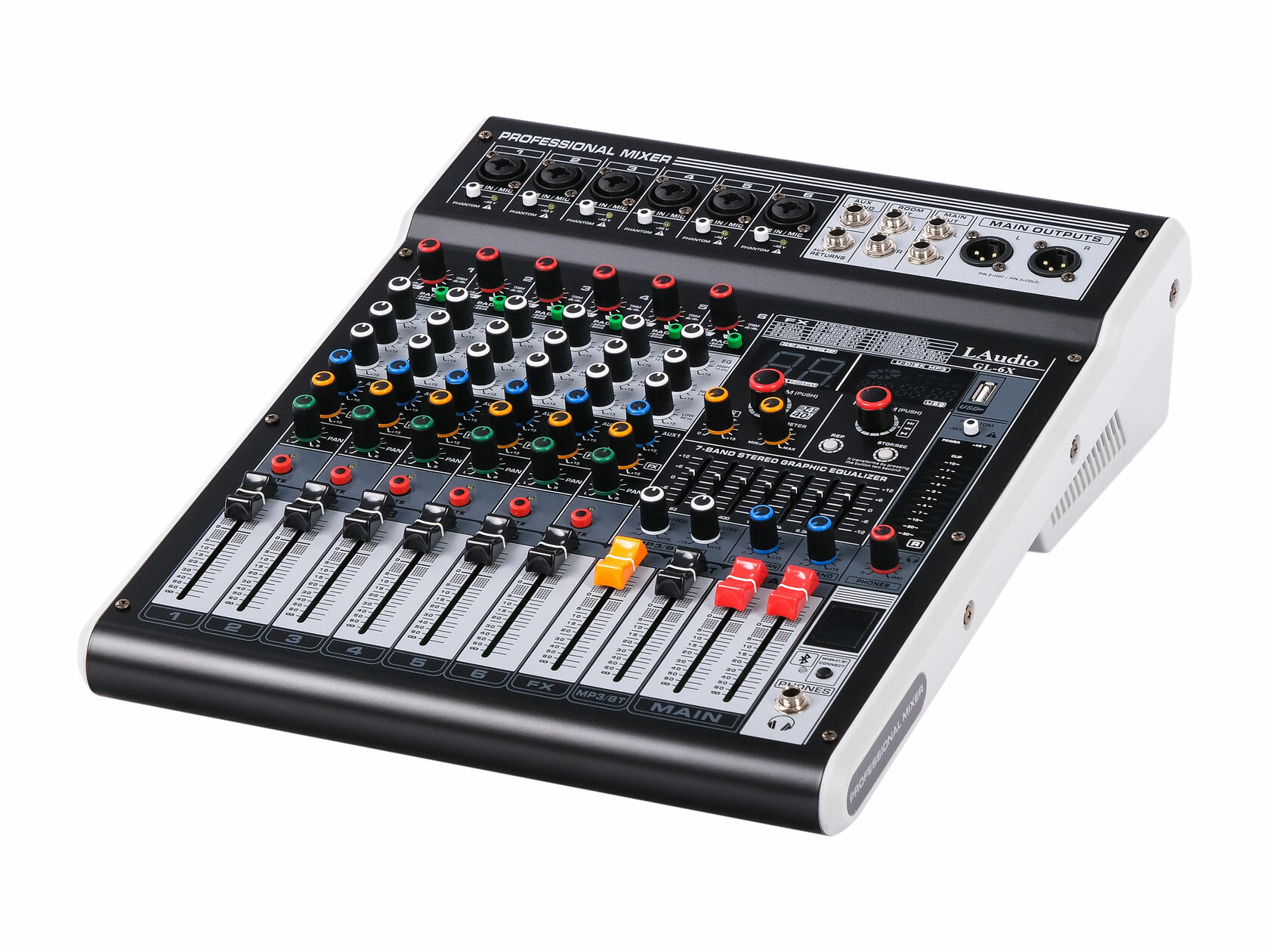 GL-6X Микшерный пульт, 6 каналов, серия PRO, Bluetooth и функция записи MP3 через USB, LAudio