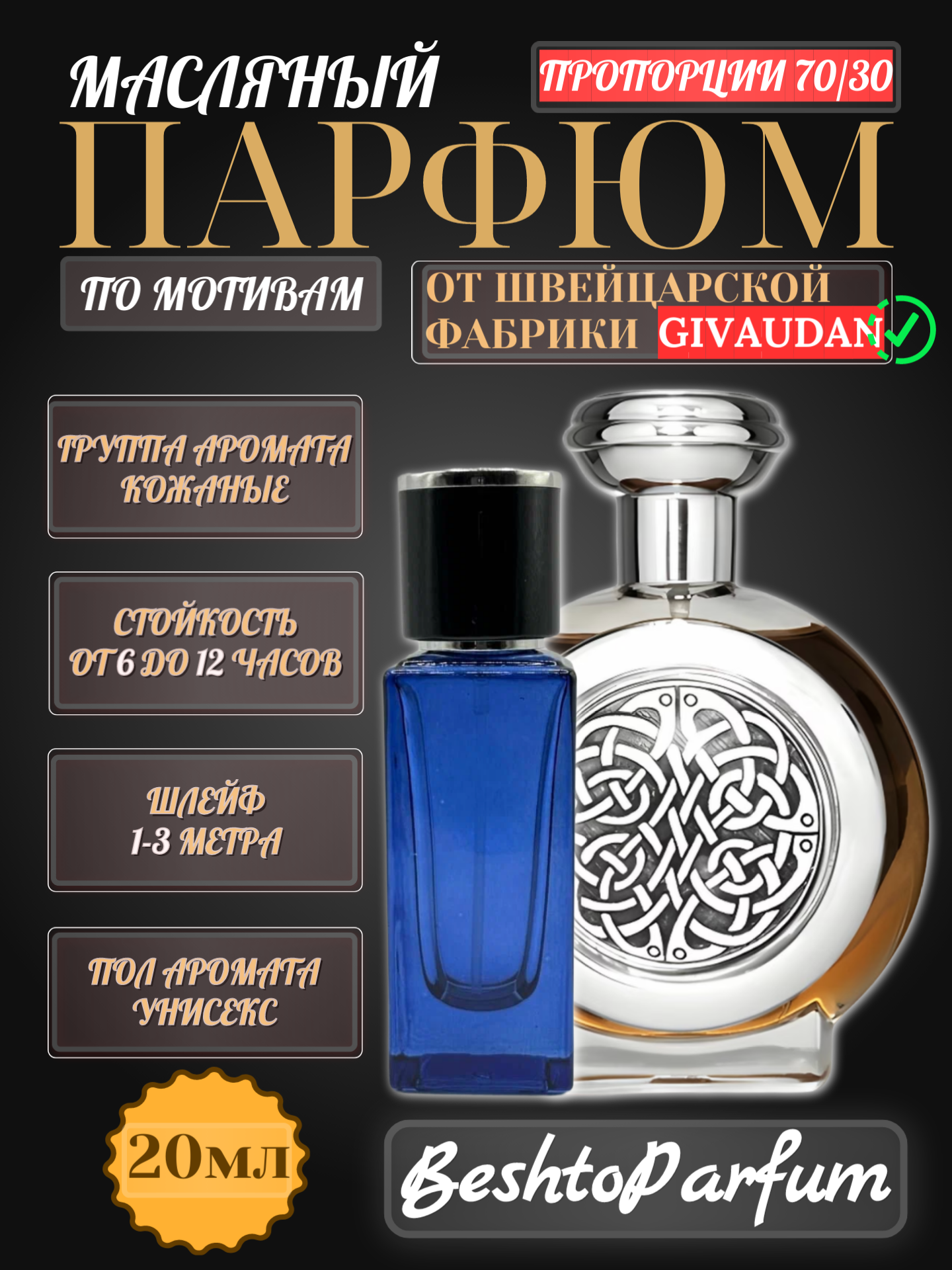 Масляные духи по мотивам Boadicea the Victorious Complex — стойкий кожано-дымный смолистый нишевый аромат унисекс / 20мл