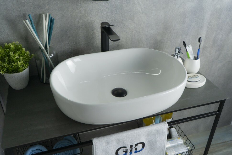 Раковина GID-Ceramic N9026A, накладная, овальная, белая, 60х40 см