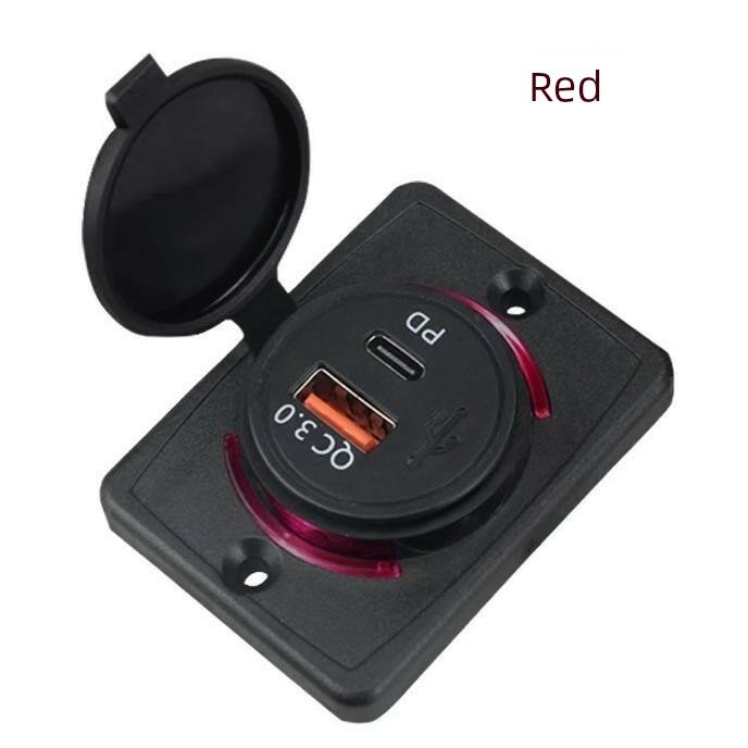 Автомобильный USB-зарядное устройство с быстрой зарядкой QC3.0 и PD для заднего сиденья, совместимое с 12V-24V, красный