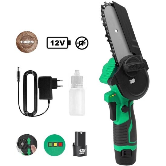 Пила цепная аккумуляторная Zitrek GreenSaw 12 (12В, 1.5Ач Li-ion аккум. 2шт, ЗУ) 082-1859