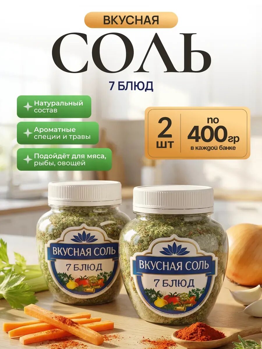 Соль 2 банки по 400 грамм 7 блюд пищевая