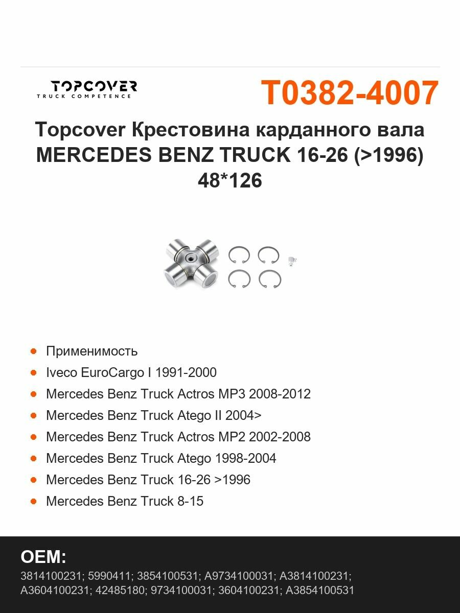Topcover Крестовина карданного вала MERCEDES BENZ TRUCK 16-26 (>1996) 48*126