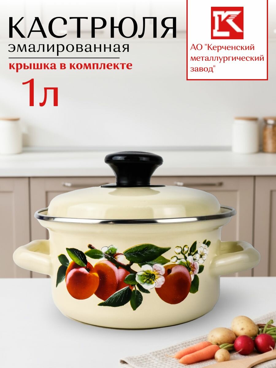 Кастрюля эмалированная 1 л с крышкой маленькая с рисунком