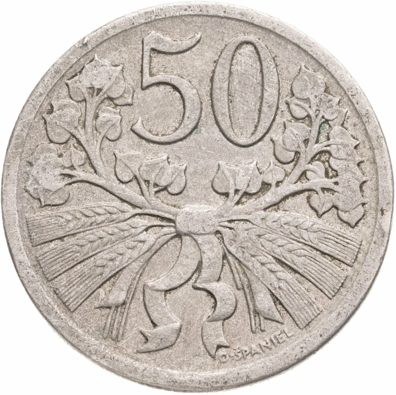 Чехословакия 50 геллеров haleru 1924, Мельхиор медь-никель, в сохранности VF