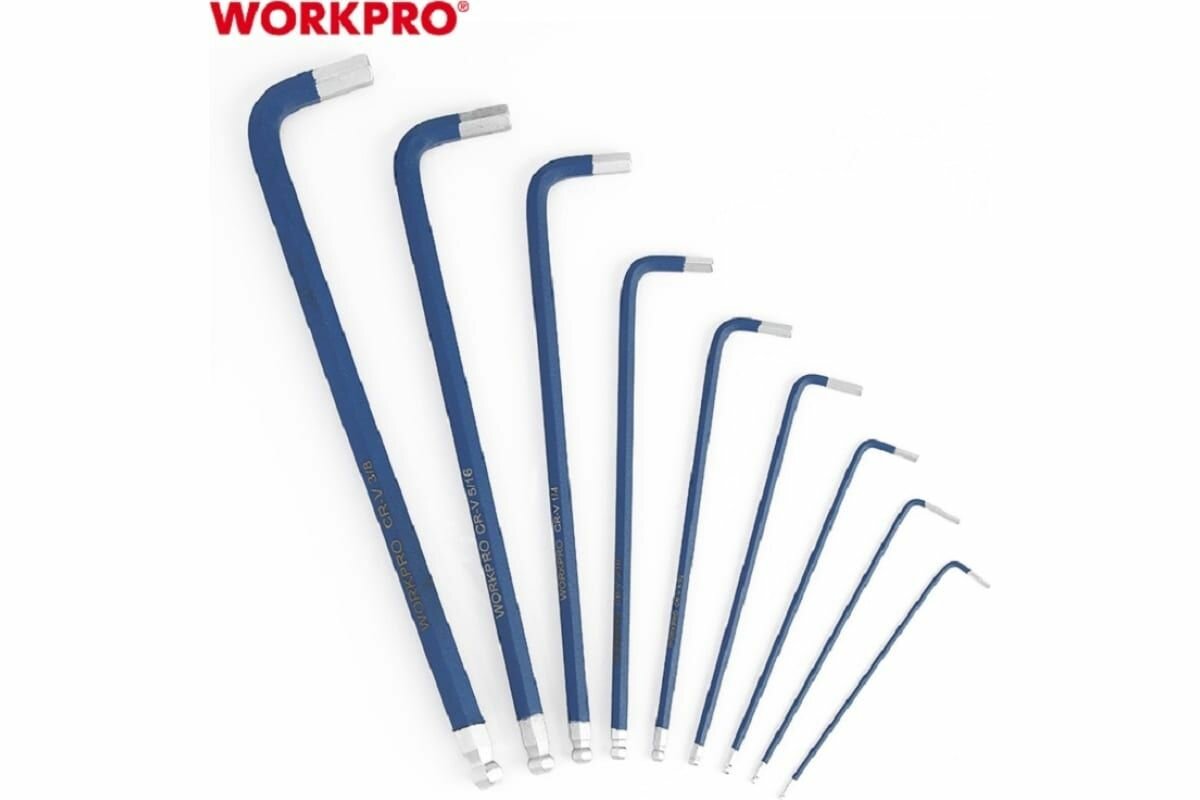 Ключи 6-гранные длинные с шаром WORKPRO 9шт. в держателе PRO WP222011