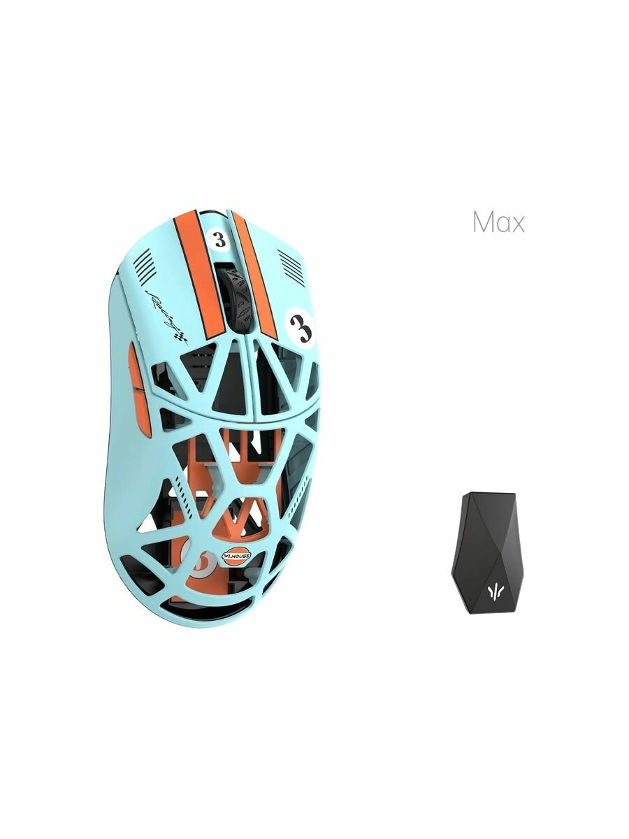 WLMOUSE Beast X Max, игровая мышь, беспроводная, твердые стороны, PAW 3950 HS, OMRON opticals, Blue/Orange