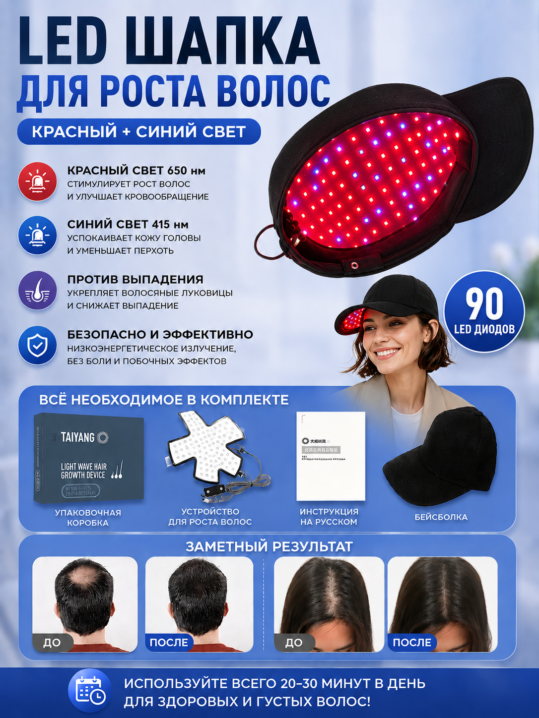 Кепка для роста волос/против выпадения волос, инфракрасный