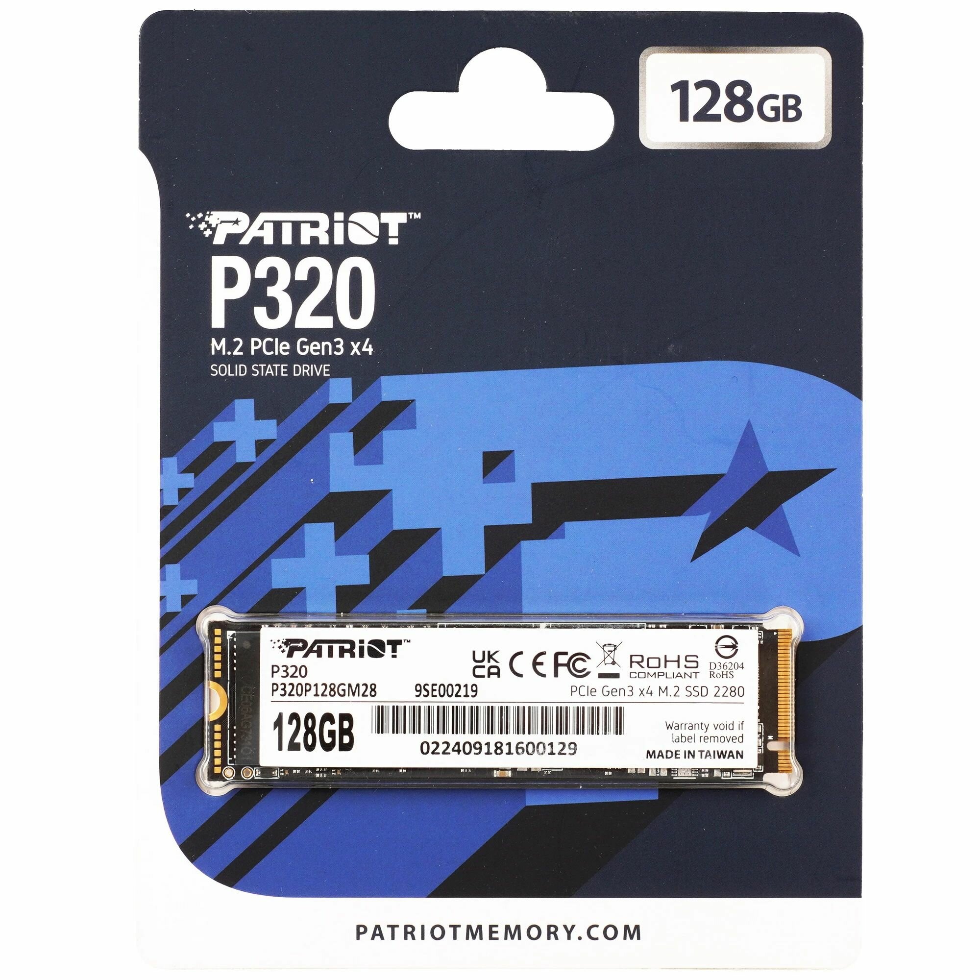 128 ГБ M.2 NVMe накопитель Patriot P320 (P320P128GM28) - PCI-E 3.0, чтение - 1600 МБ/с, запись - 1000 МБ/c, TBW - 60