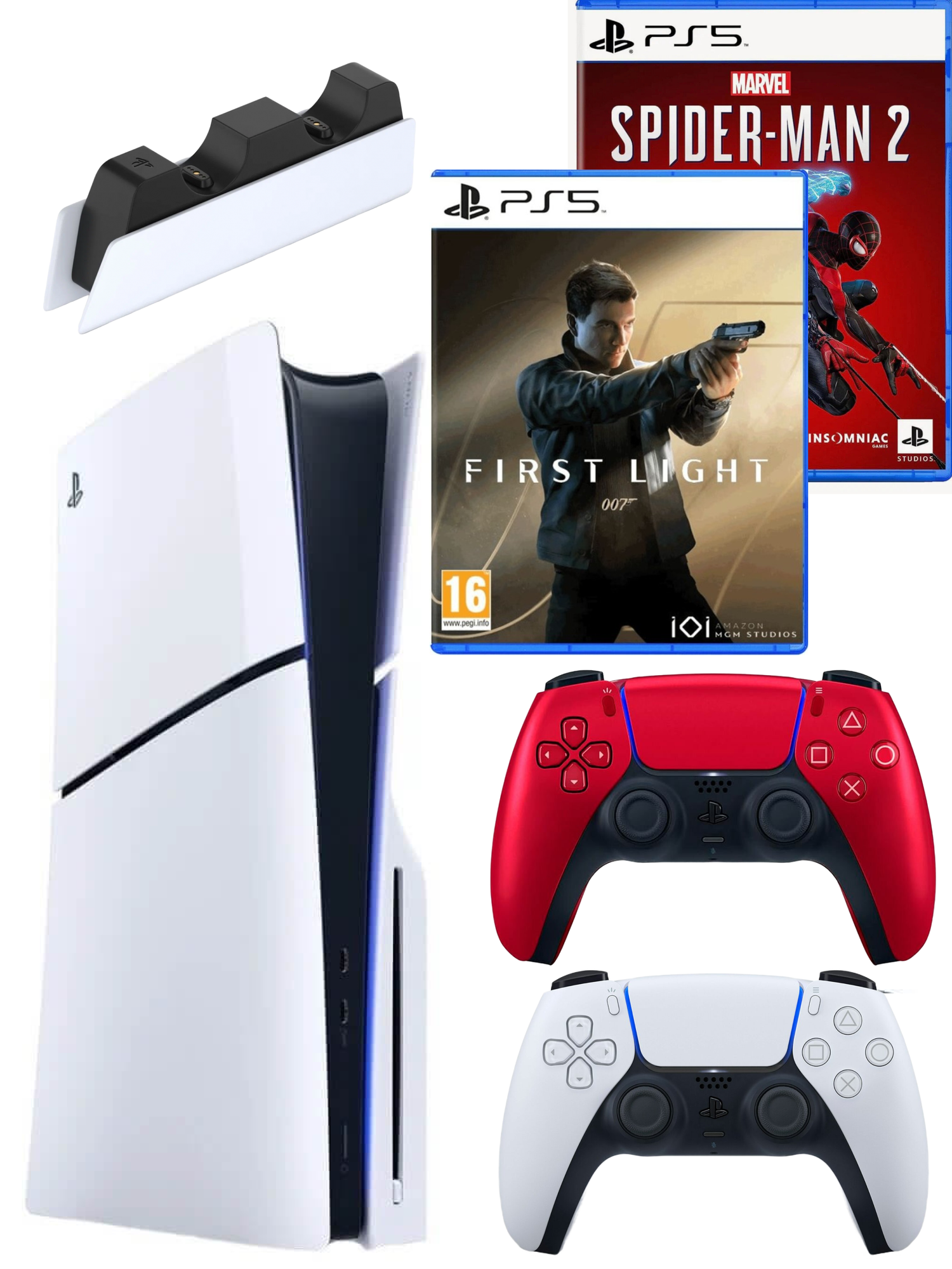 Игровая приставка Sony PS 5 Slim, 1ТБ(с дисководом)+2 геймпад+Зарядная станция+2 игры (First Light 007; Spider-Man 2)