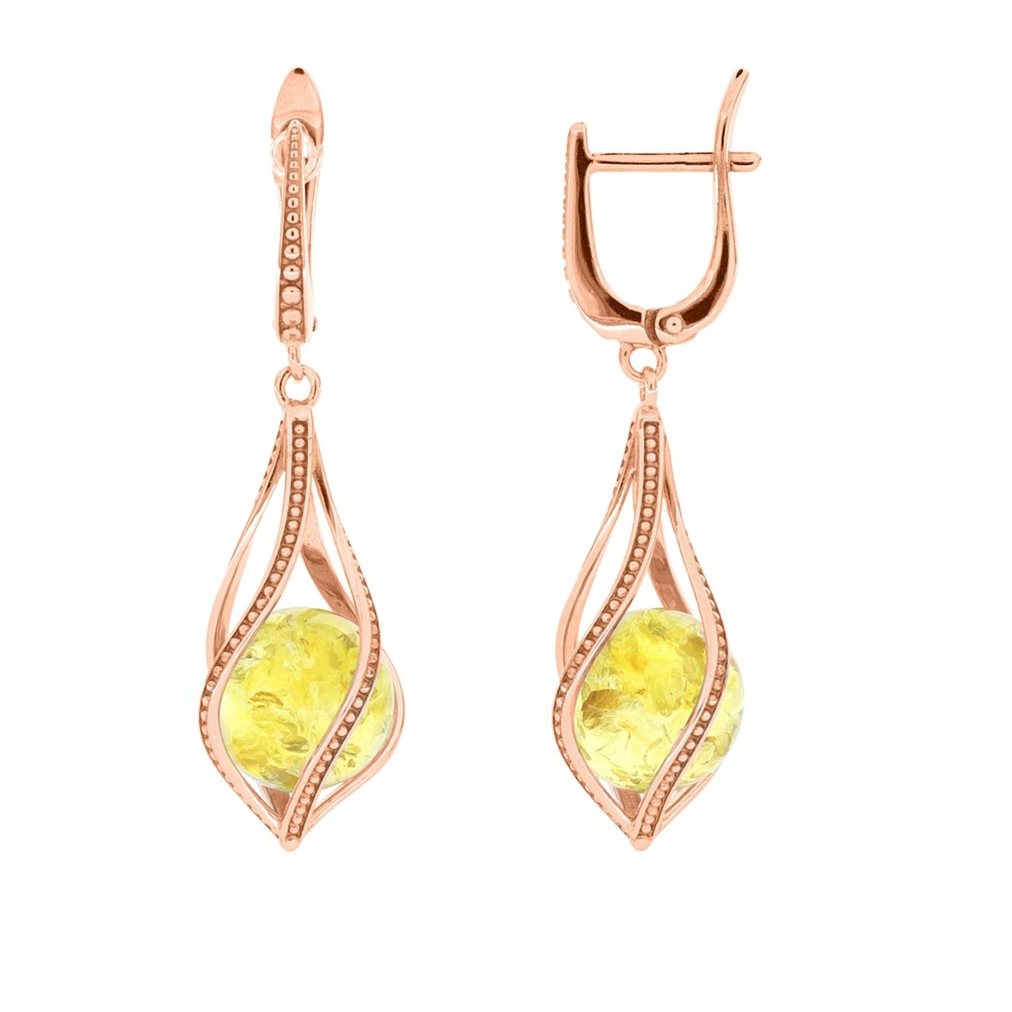 Серьги, серебро, 925 проба, золочение, янтарь