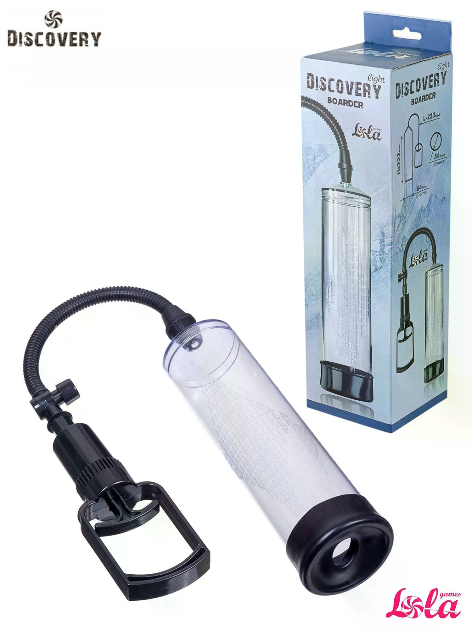 52500 Lola Discovery Light Boarder, прозрачная. Вакуумная помпа для члена