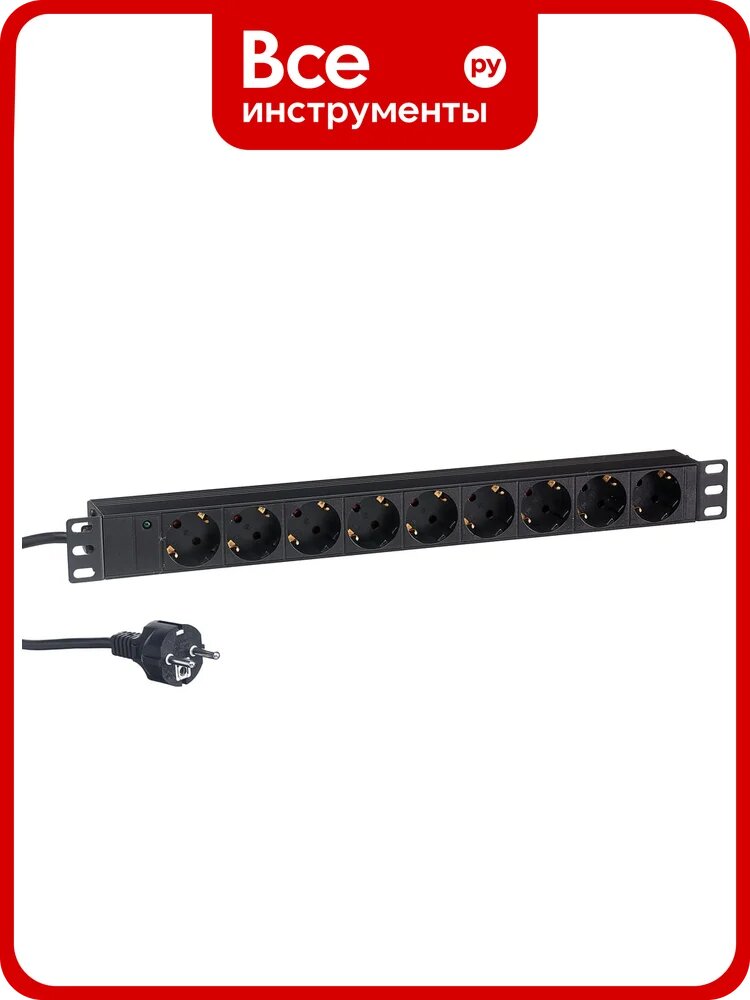 Блок розеток ExeGate ServerPro PDU-19H902 Al-9S-EU1.8CU, 19, 1U, алюминий, 9Schuko, евро,