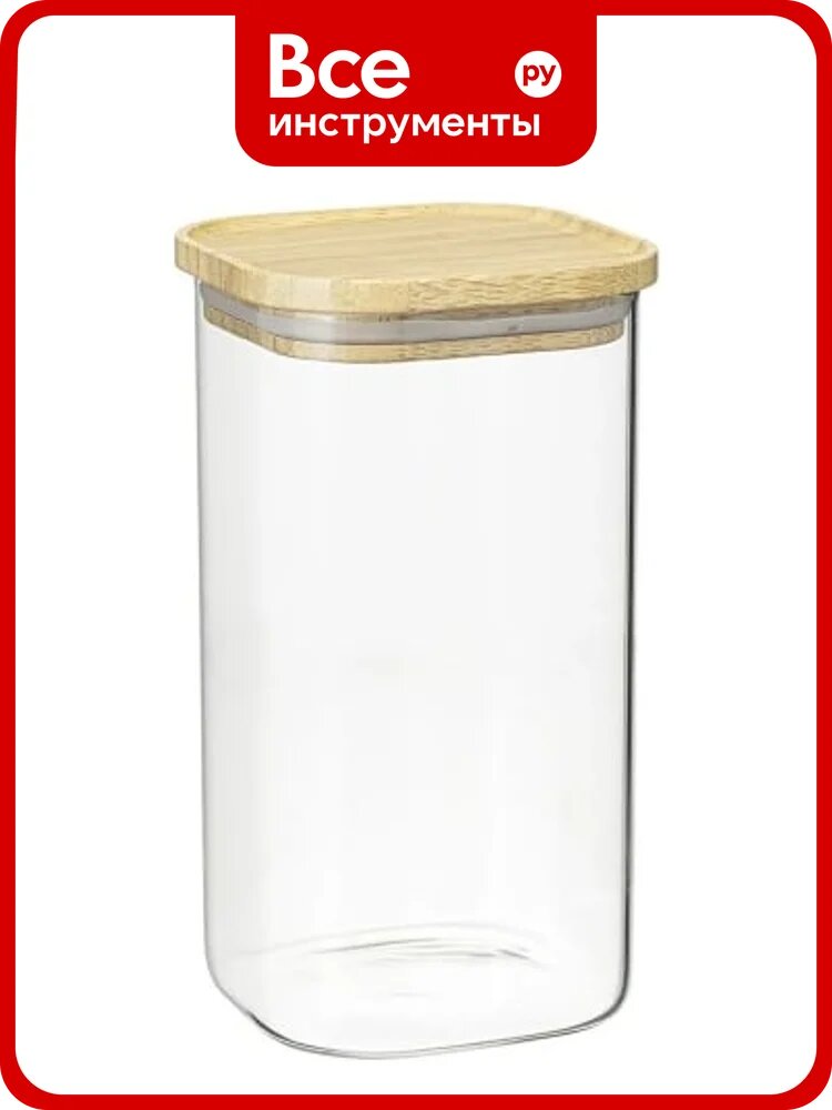 Банка для хранения Smart Solutions квадратная Glass Bamboo, 1.4 л SS0000161