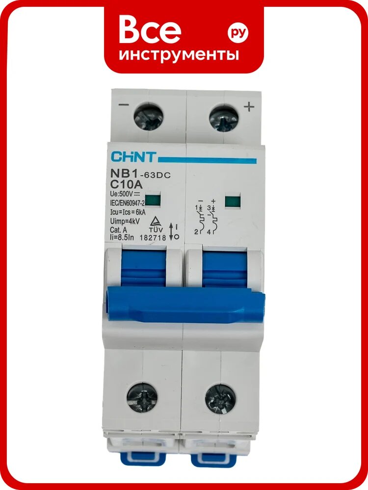 Автоматический выключатель CHINT модульный 2п C 10А 6кА NB1-63DC 500В DC (R) 182718