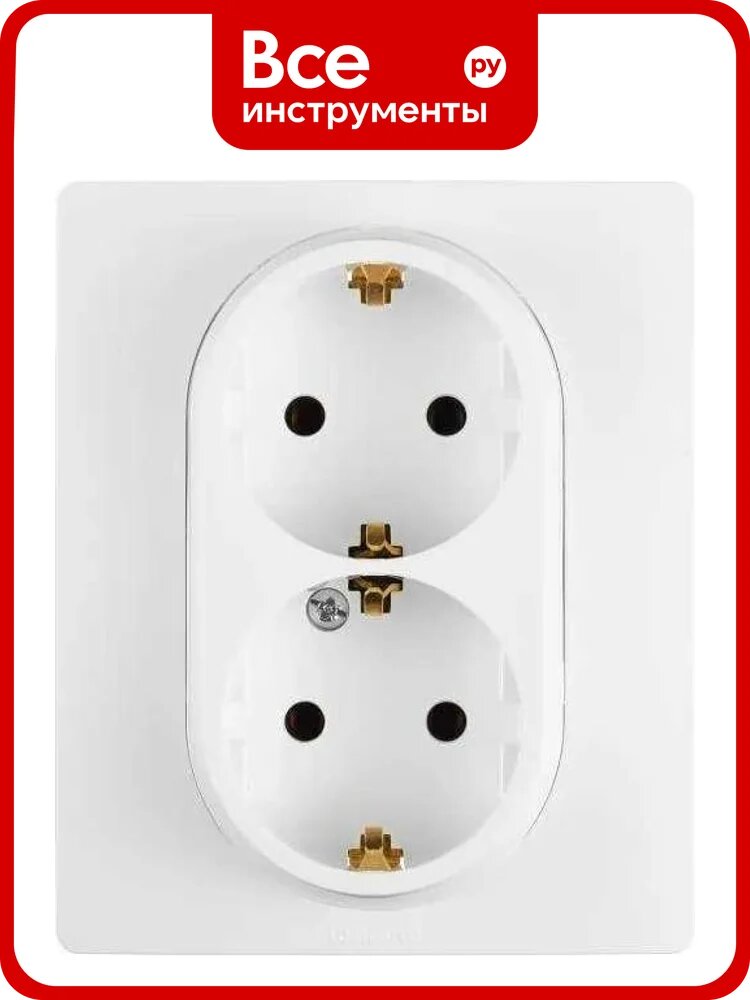 Розетка двойная с заземлением Legrand Etika без шторок, в сборе, 16А, 250В, винтовые зажимы, белый 672272