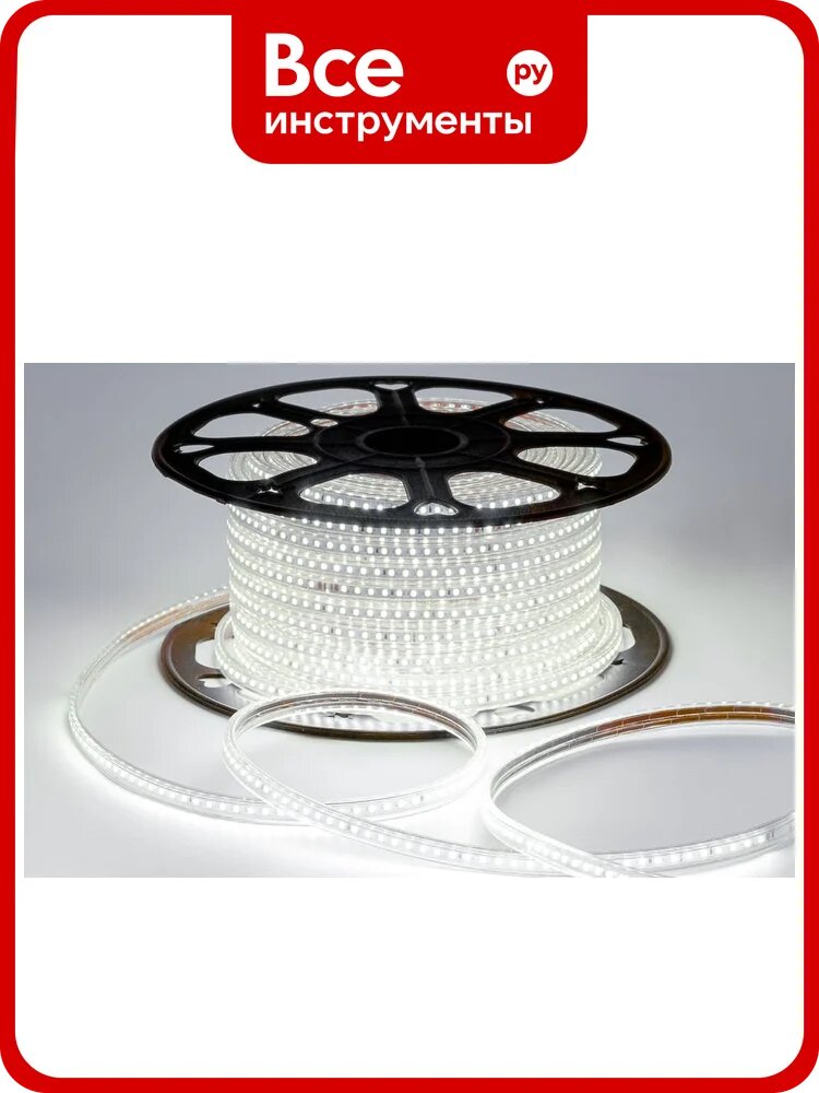 Светодиодная лента OGM 220В, 7Вт/м, smd2835, 120д/м, ip65, 600Лм/м, 13x7мм, 50м, 4000к / O17-08