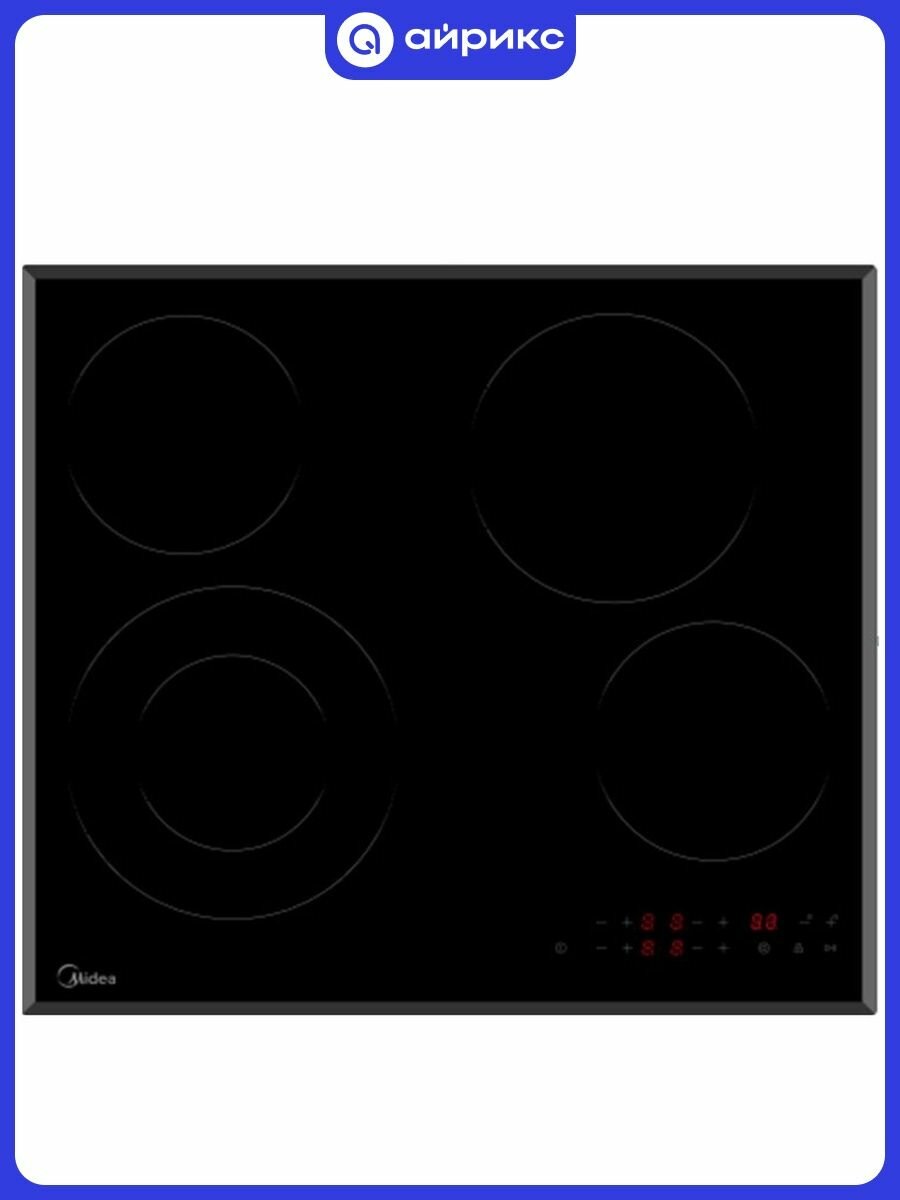 Встраиваемая электрическая панель Midea HiLight MCH64407F MDK, независимая, 4 конфорки, чёрная
