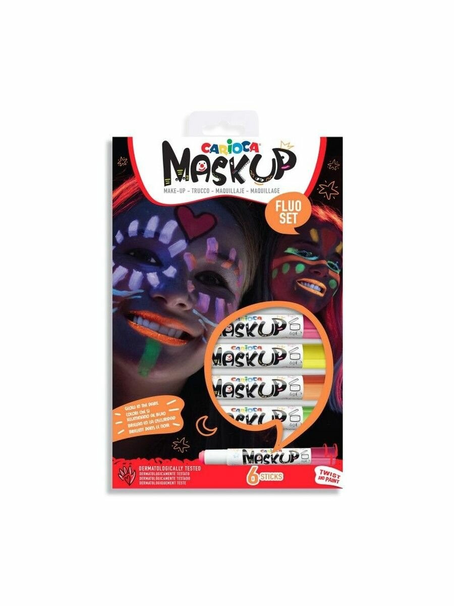 CARIOCA Mask Up Neon грим-стики для лица 6 неоновых цветов, 43156