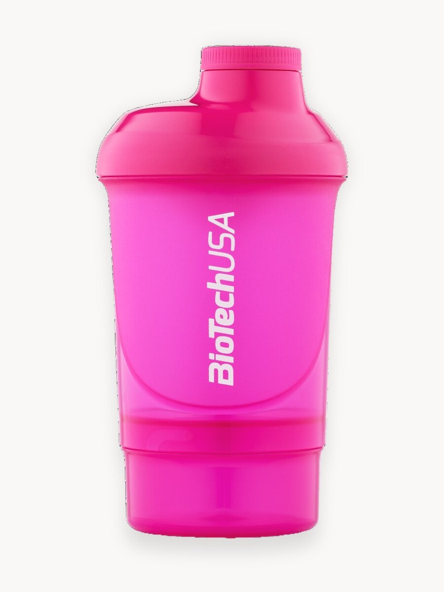 Шейкер с дополнительными отсеками / BioTechUSA WAVE + Nano / 300 мл - розовый