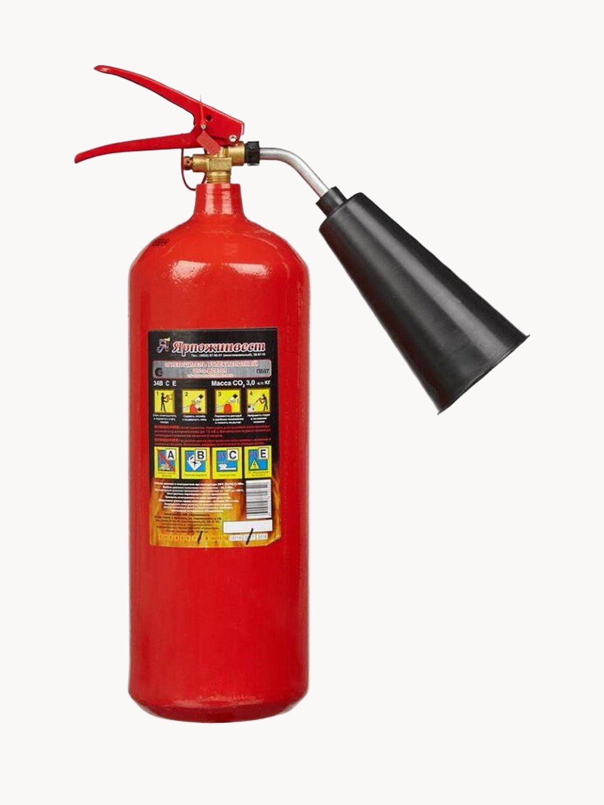 Углекислотный огнетушитель Ярпожинвест ОУ-3, перезаряжаемый, 4.02 л, 10.5 кг, для классов B/C/E, переносной, металл, 8 с