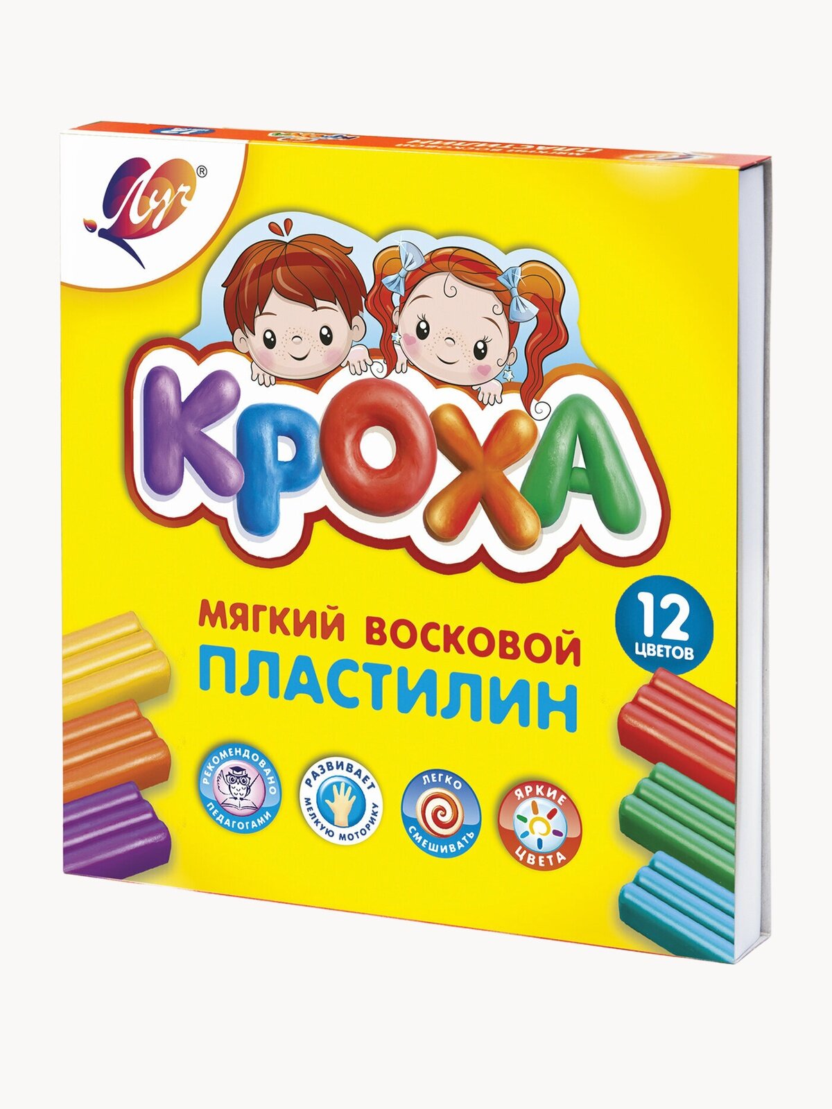 Пластилин мягкий / легкий "Луч Кроха", 12 цветов, 180 гр. со стеком