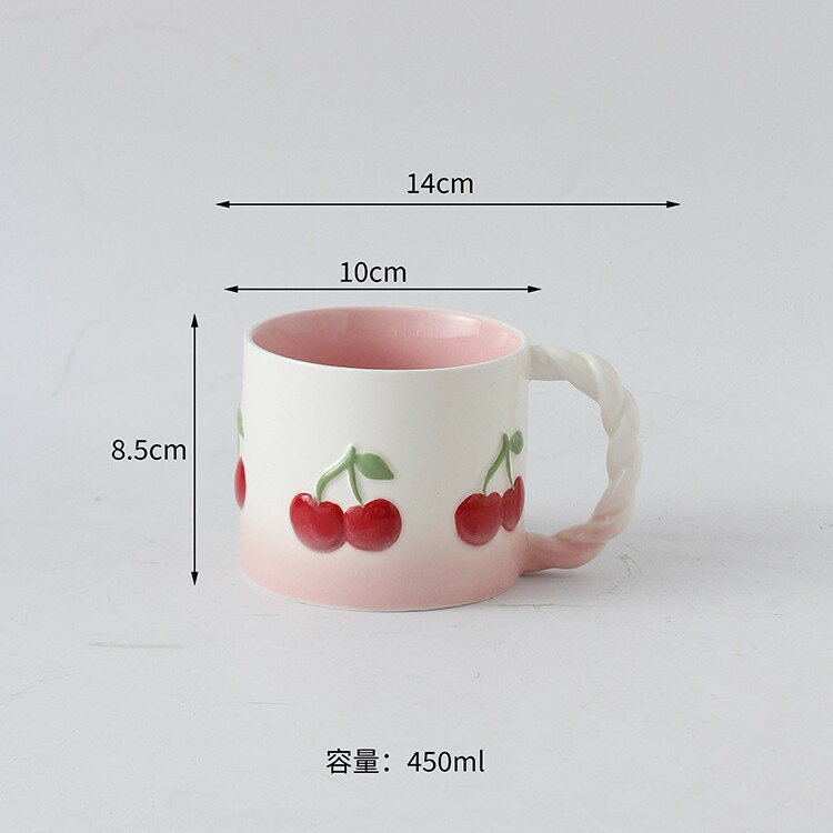 Изысканная керамическая кружка с ручной росписью под глазурью и рельефным изображением вишневого сердца, креативная кофейная чашка ручной работы, чашка для завтрака.