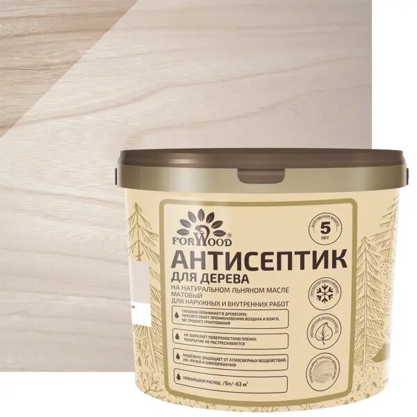Защитно-декоративный антисептик Forwood матовый белый 9 л