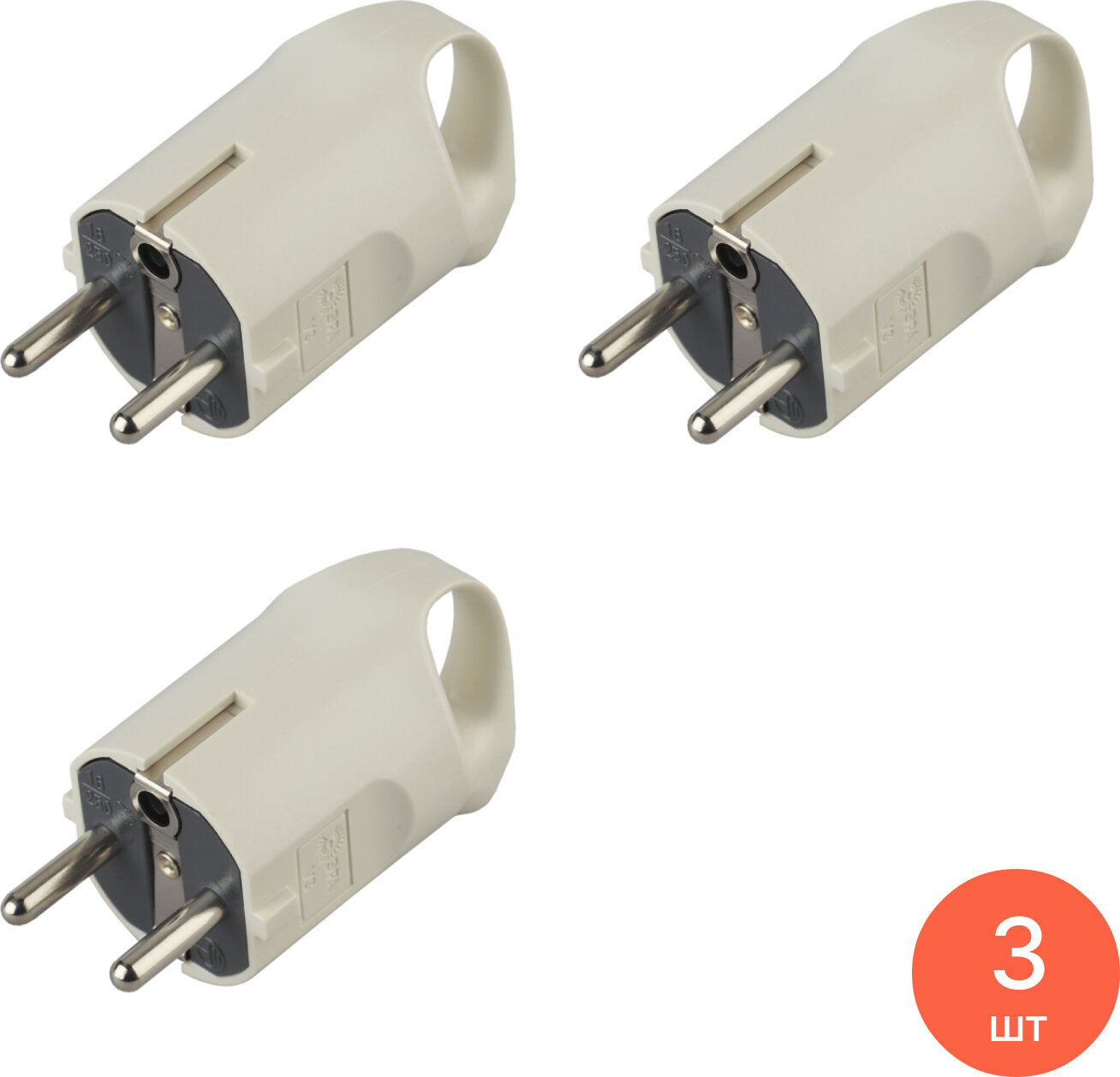 Вилка силовая кабельная ЭРА V3 угловая с заземлением, из пластика, белый, 16А 230В IP20 / электрика (комплект из 3 шт)