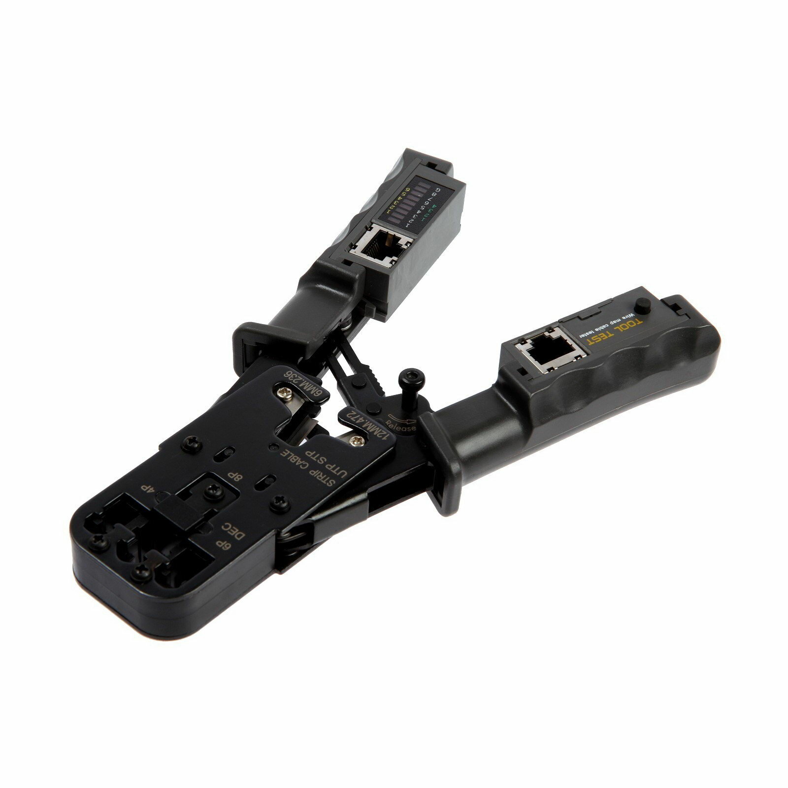 Кримпер-тестер с тестером кабеля, RJ-45 8P, RJ-12 6P, RJ-11 4P, вертикальный обжим