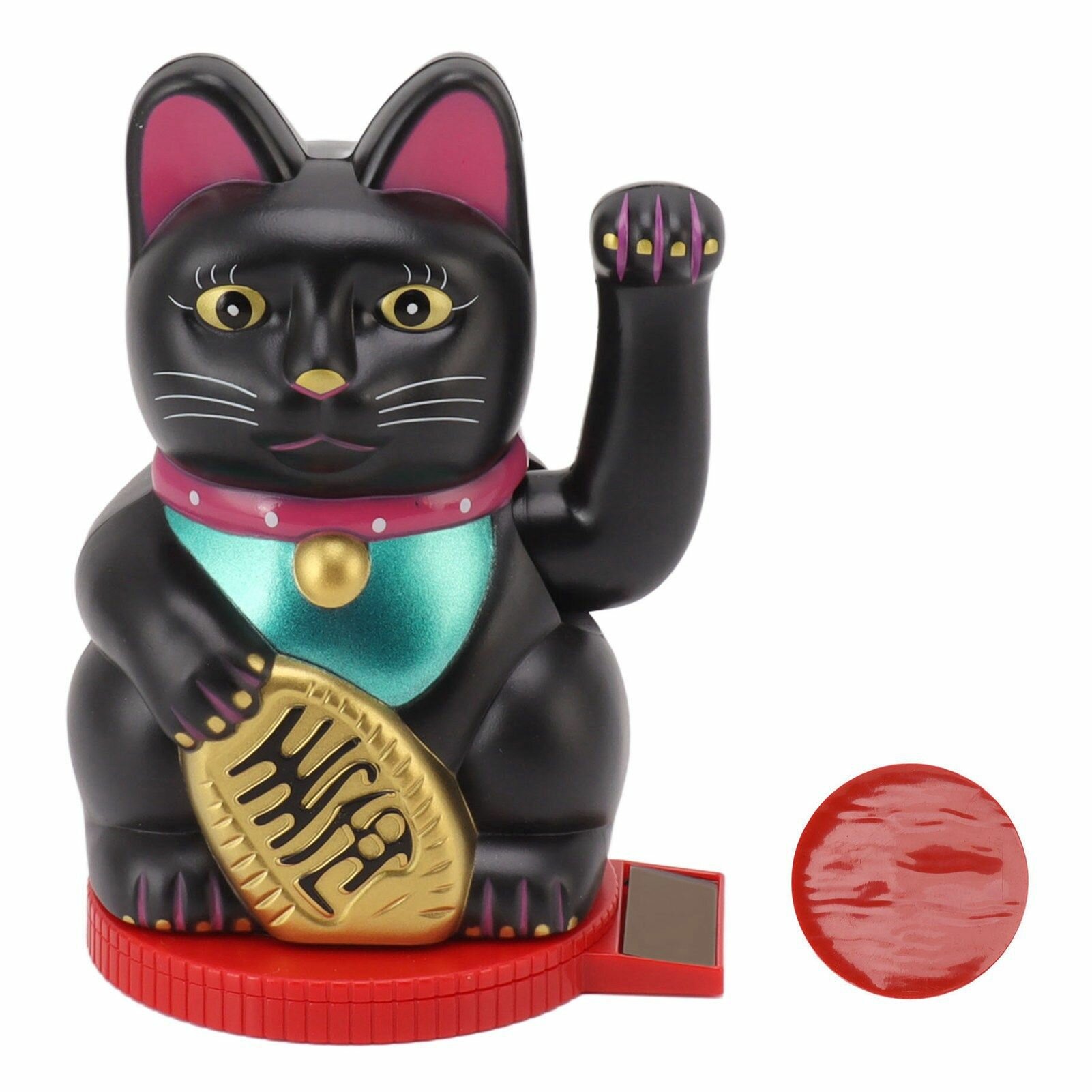 Фонарь Lucky Cat на солнечной энергии, 5-дюймовое украшение Fortune Cat, вращающееся основание, черный, богатство, удача, датчик движения, внутреннее наружное украшение