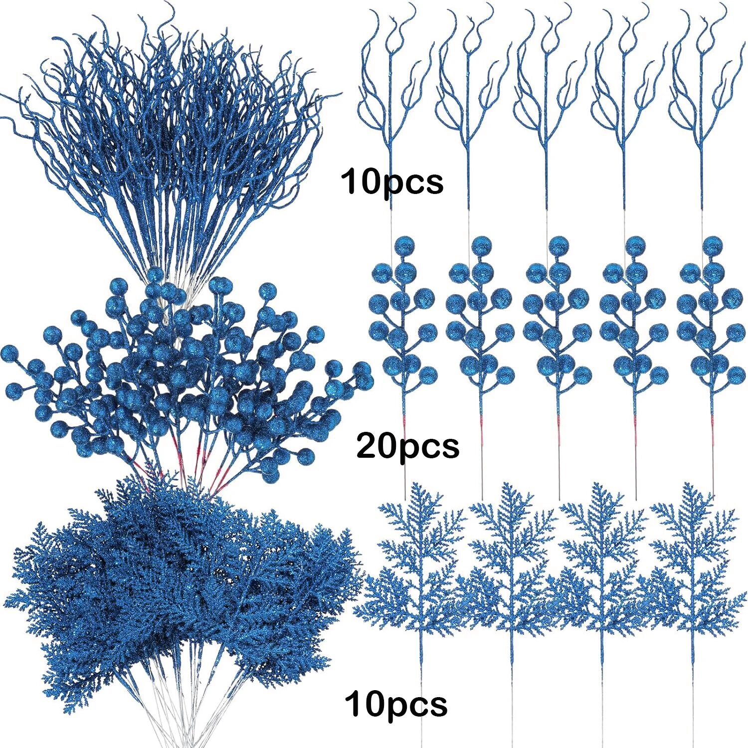 Yannew Искусственные веточки с ягодами 40 шт. Синий, Blue