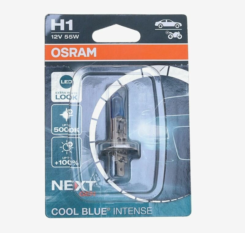Лампа автомобильная OSRAM H1 (55) P14.5s+100% COOL BLUE INTENSE (NextGen) до 5000K 12V (в блистере) OSRAM