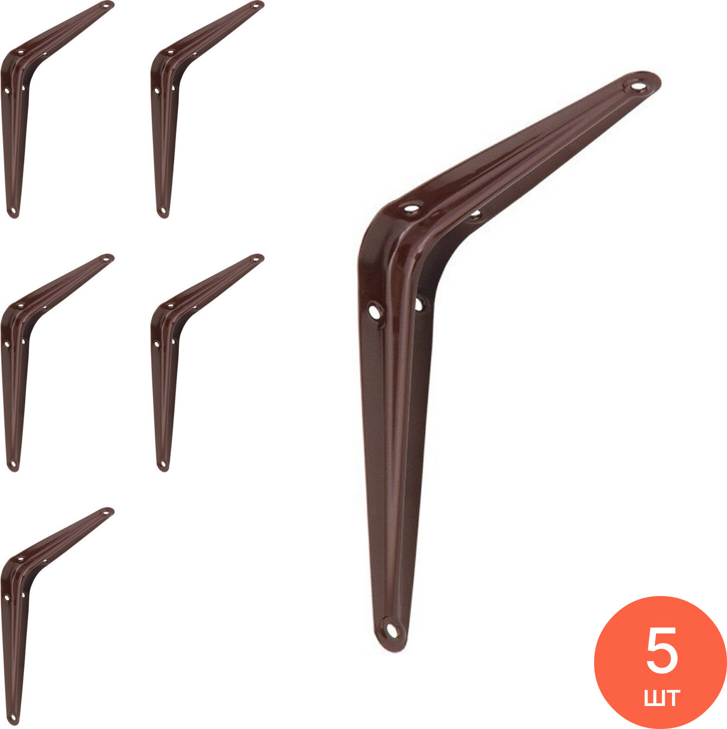 Кронштейн для полки Rock Solid Connection / Рок Солид Конекшн Domax WS 400BR стальной, коричневый, 400×350мм / держатель (комплект из 5 шт)