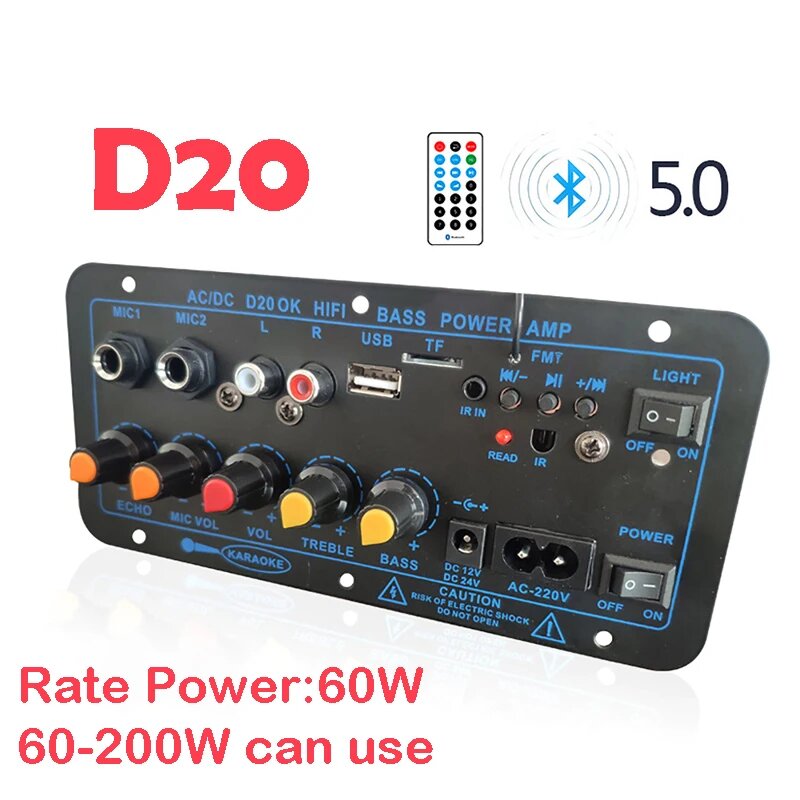 Двойной микрофонный усилитель Luxuglow D10 220В 100Вт D20, EU plug