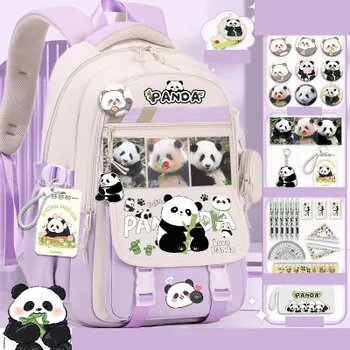 Детский студенческий рюкзак с изображением гигантской панды большой вместимости/защита позвоночника/полный учебный набор