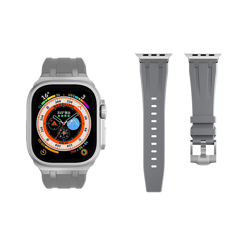 Ремешок для Apple Watch унисекс Vobafe S10 Ultra 1/2 S8 S9 S7 SE, силиконовый, оранжевый, 49mm EU, 85×127 мм, gray & silver
