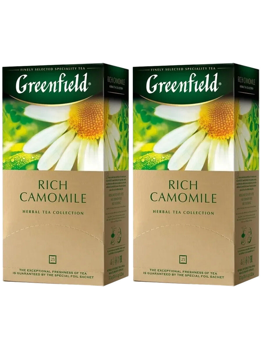 Чайный напиток Greenfield Rich Camomile, 2шт по 25пакетиков. Ромашка, яблоко с корицей