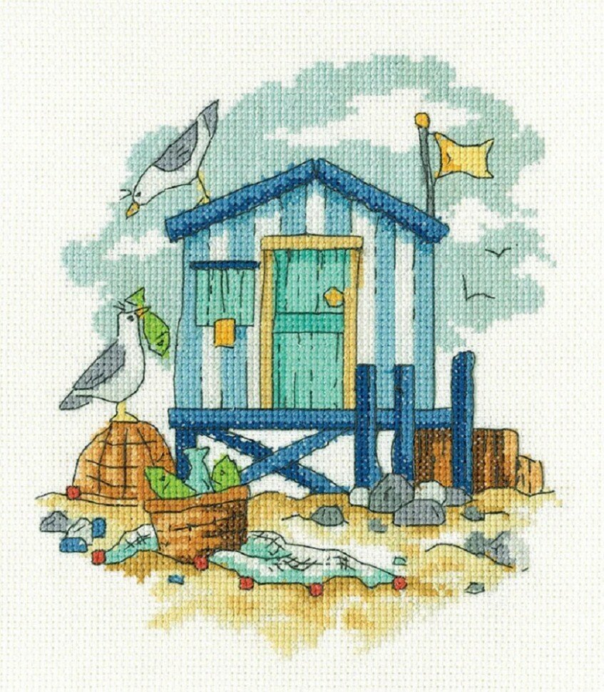 Набор для вышивания Heritage #BHBL1745A Голубой пляжный домик, Счетный крест, 15 х 17 см