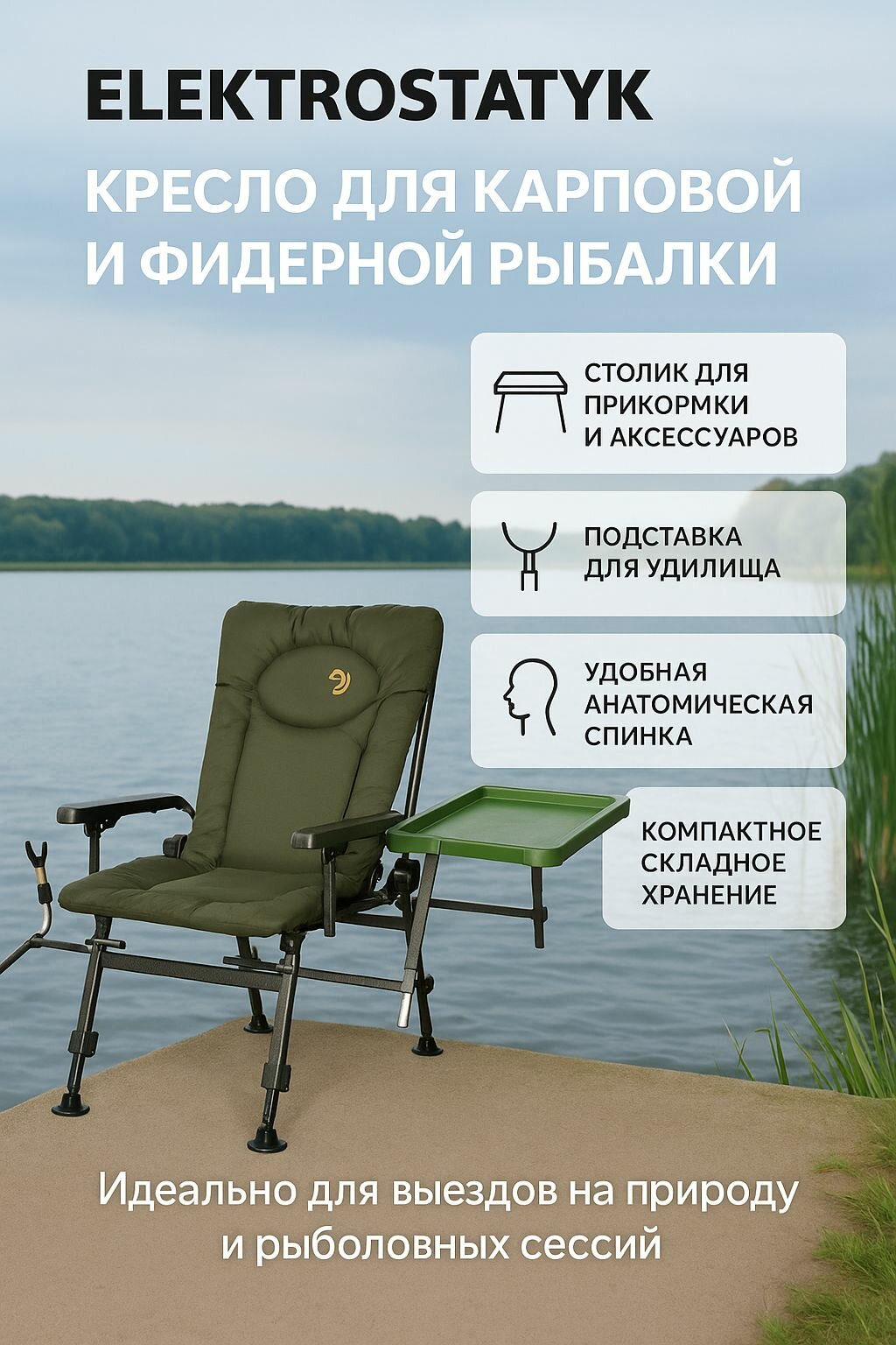 Elektrostatyk F5R ST/P кресло фидерное карповое со столиком и подставкой