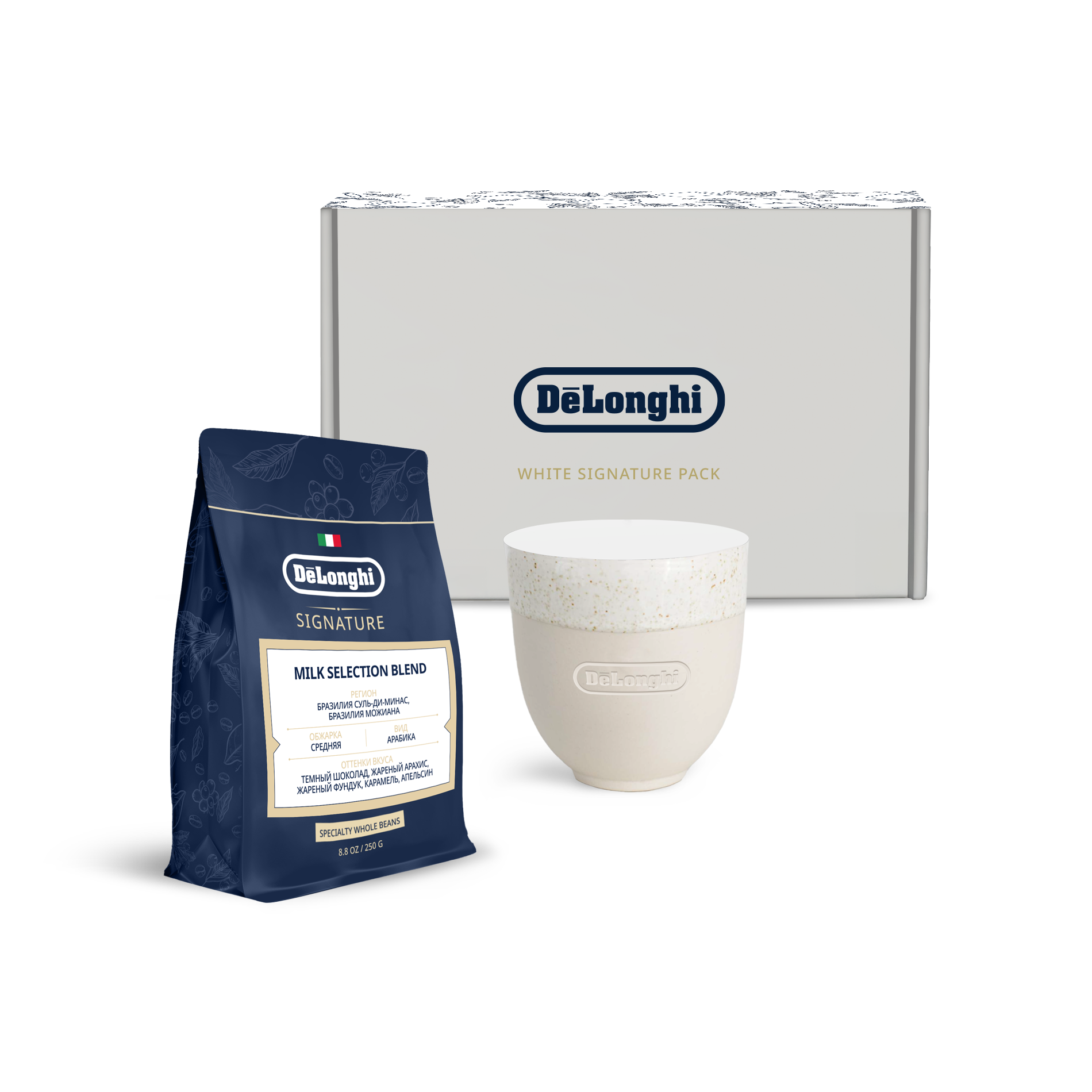 Набор с кружкой Белой + Кофе MILK Selection Blend DeLonghi DLSL086