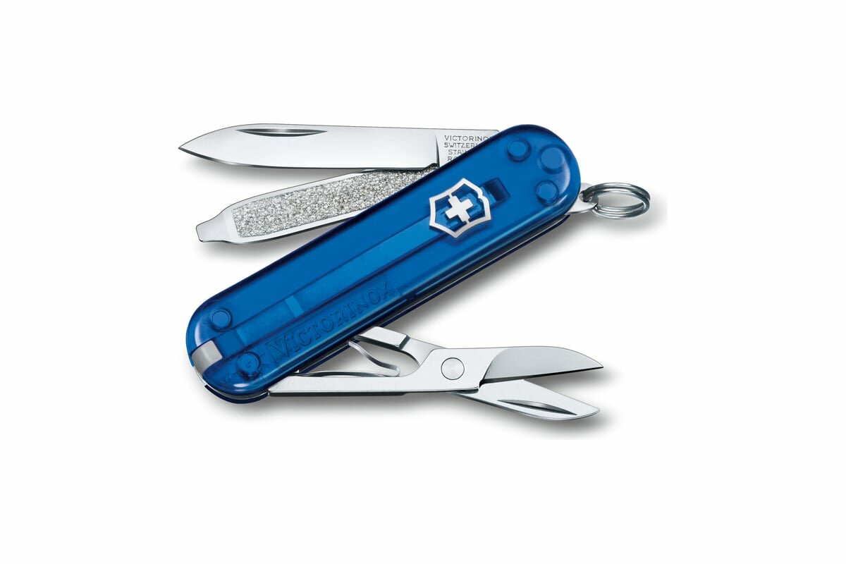 Нож-брелок Victorinox Classic SD Colors Deep Ocean 58 мм, 7 функций, полупрозрачный синий 0.6223. T2G
