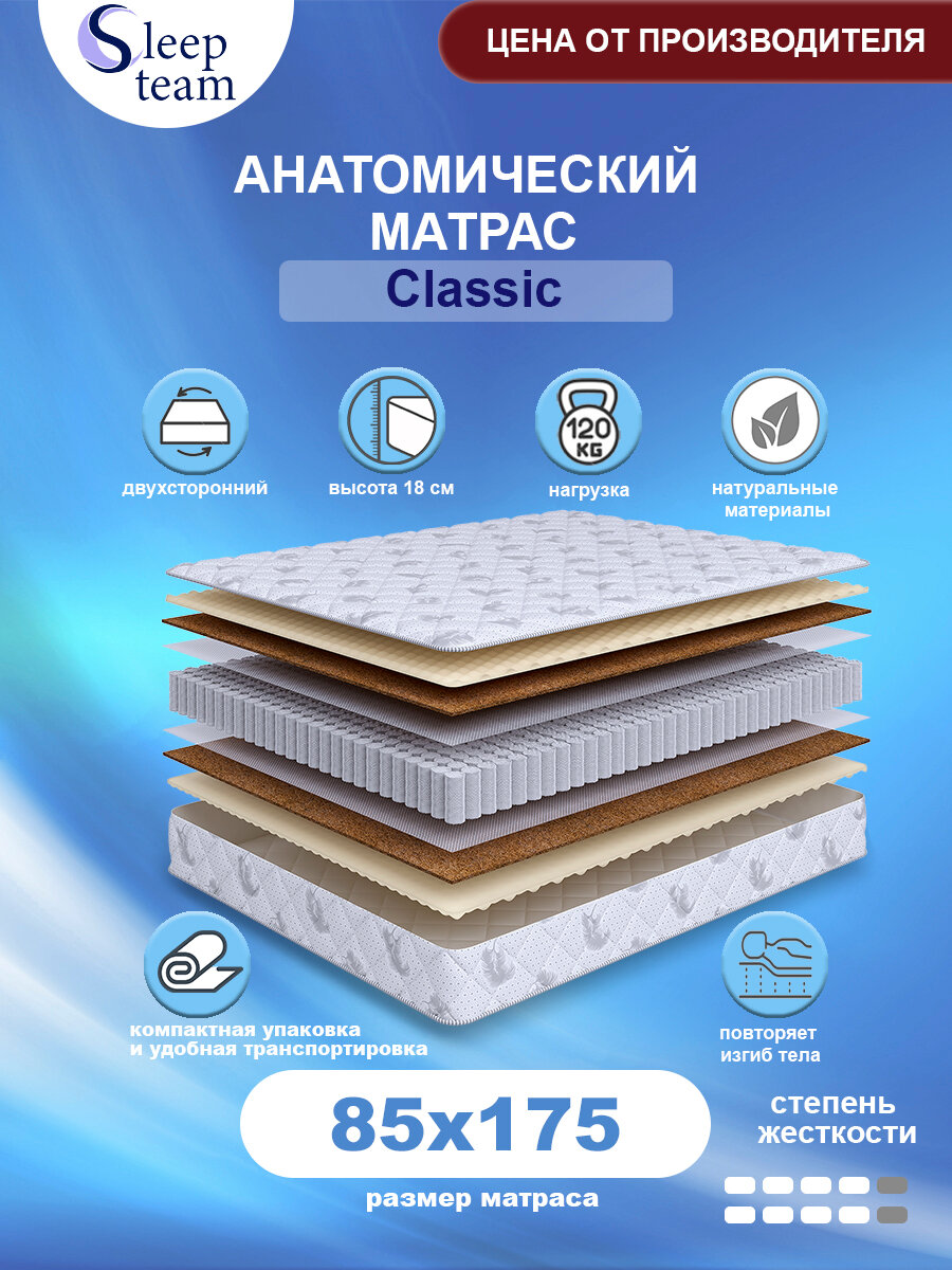 Матрас детский SleepTeam Classic 85х175, пружинный с массажным эффектом, высота 20 см, односпальный